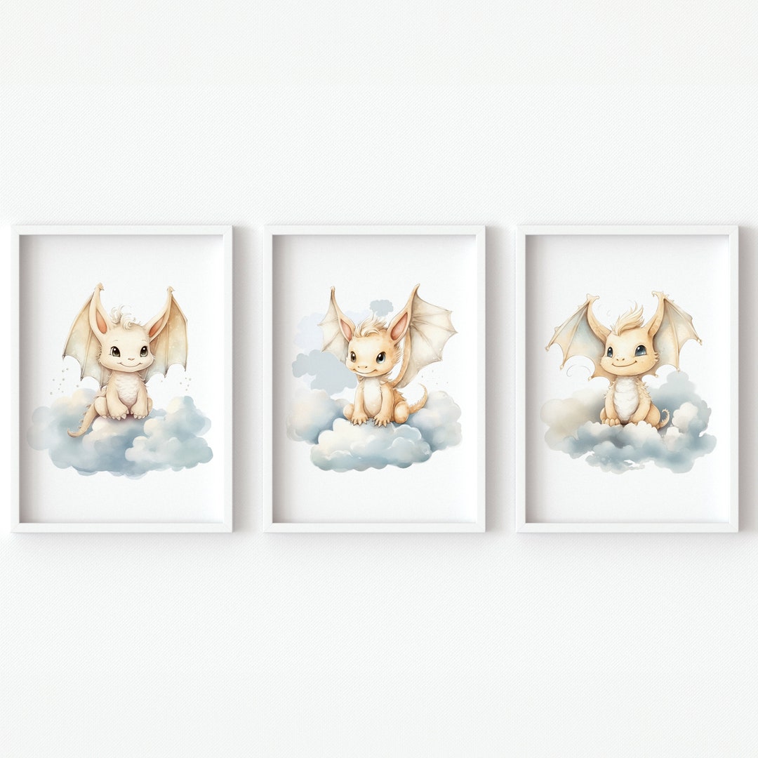 Neutral Dragons Wall Decor Baby Boy Room Nursery Posters Girl Kids Art ...