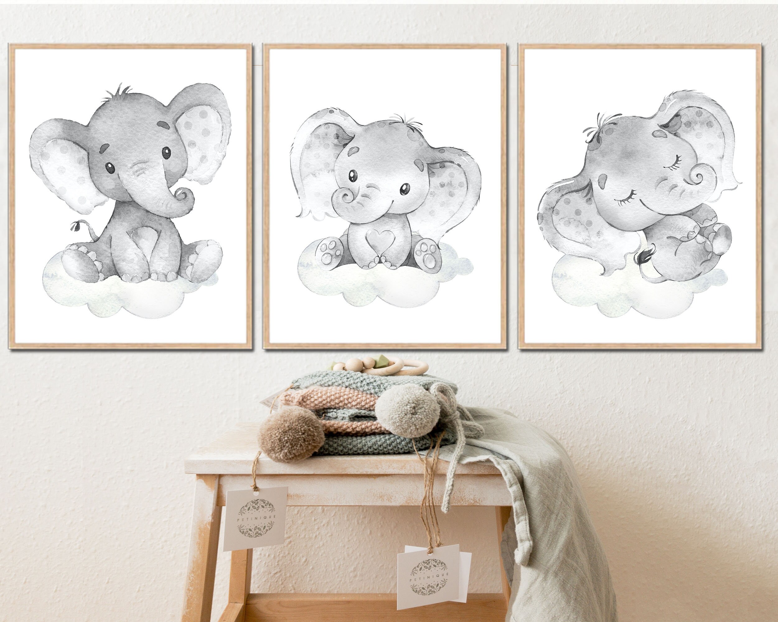 Elephant Wall Decoration Baby Boy Nursery Art Prints Set of 3 for Kids ...