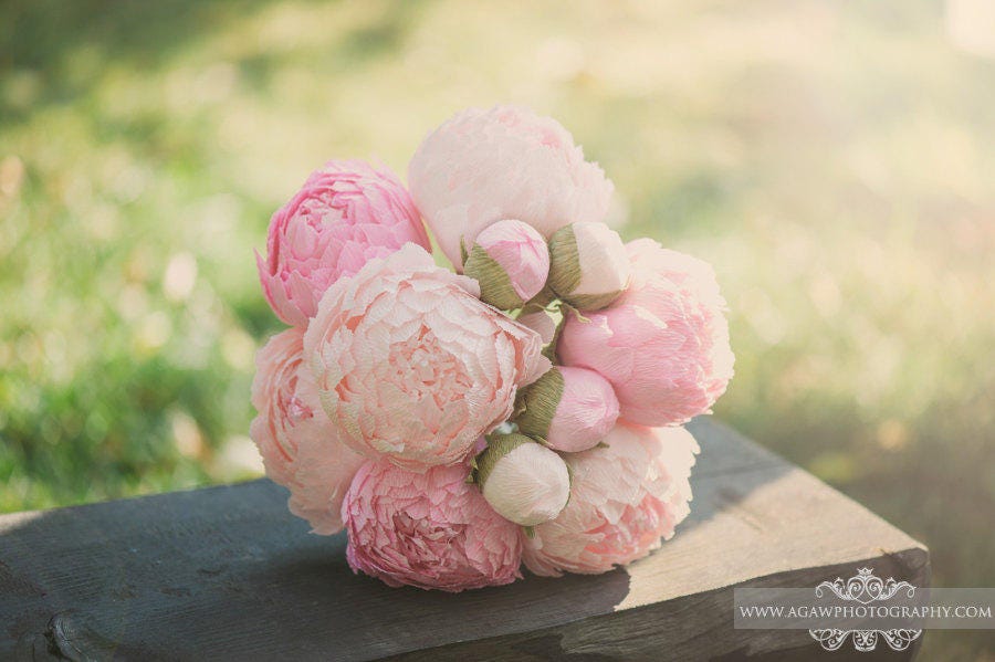 Peonies Paper Flower Bouquet Wedding Package - Etsy