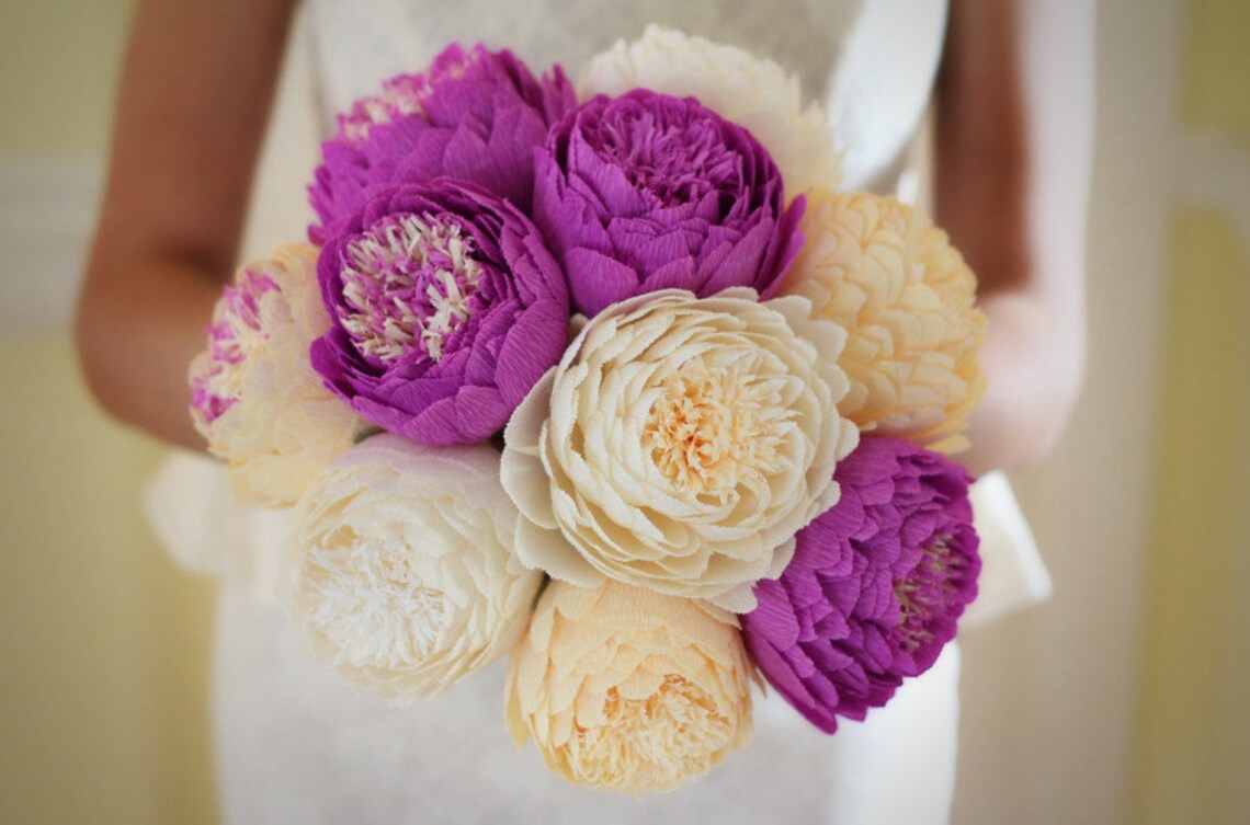 Peonies Paper Flower Bouquet Wedding Package | Etsy