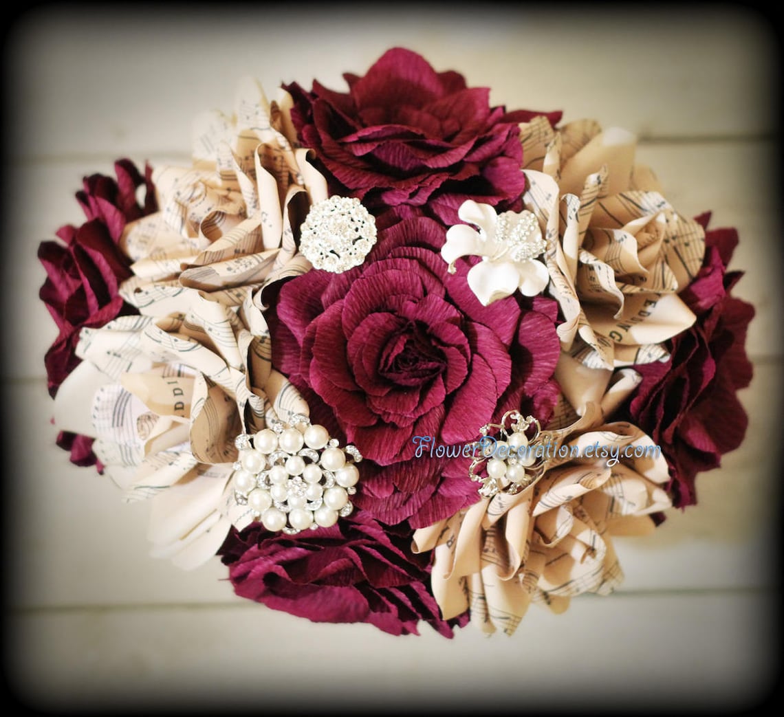 Burgundy Bridal Bouquet Fall Bridal Bouquet Paper Bridal - Etsy