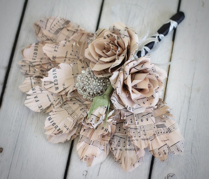 Paper feather bouquet sheet music bouquet | Etsy