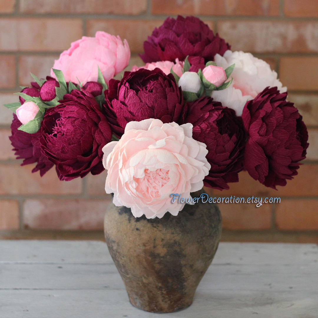 Peonies Paper Flower Bouquet Wedding Package - Etsy