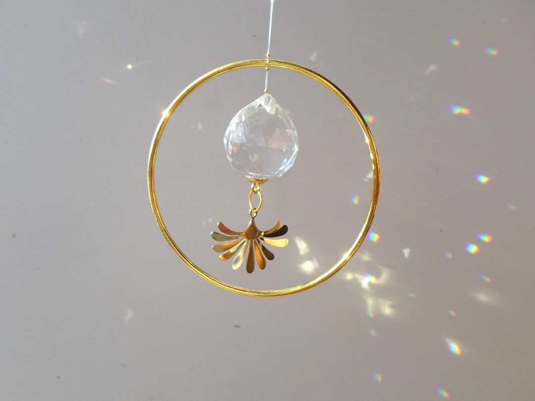 Single Circle Sun Catcher 10cm Fan With 30mm Crystal Ball in Gold and ...