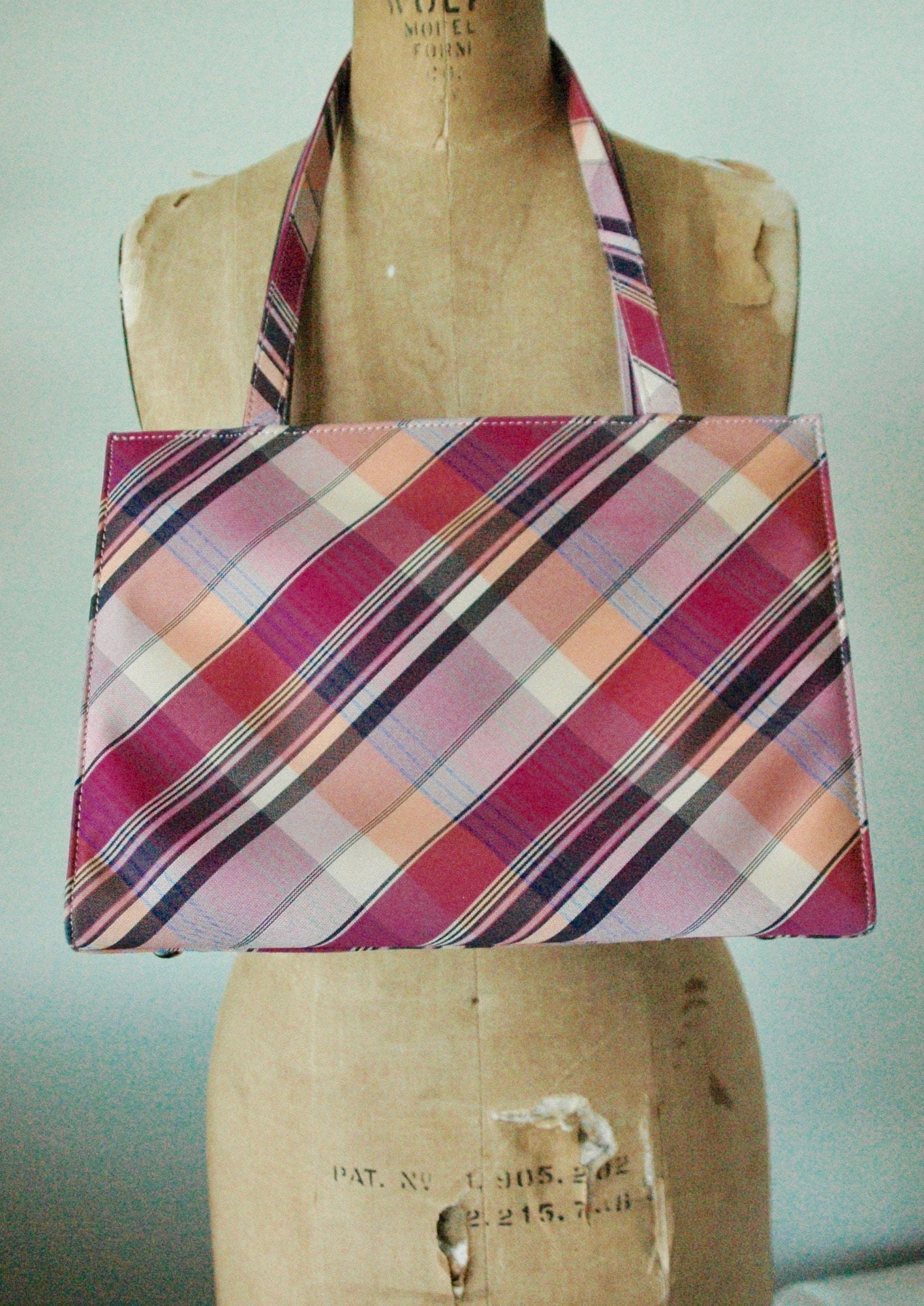 Upcycled Plaid Handbag – Vintage Barkcloth Floral Applique - Etsy