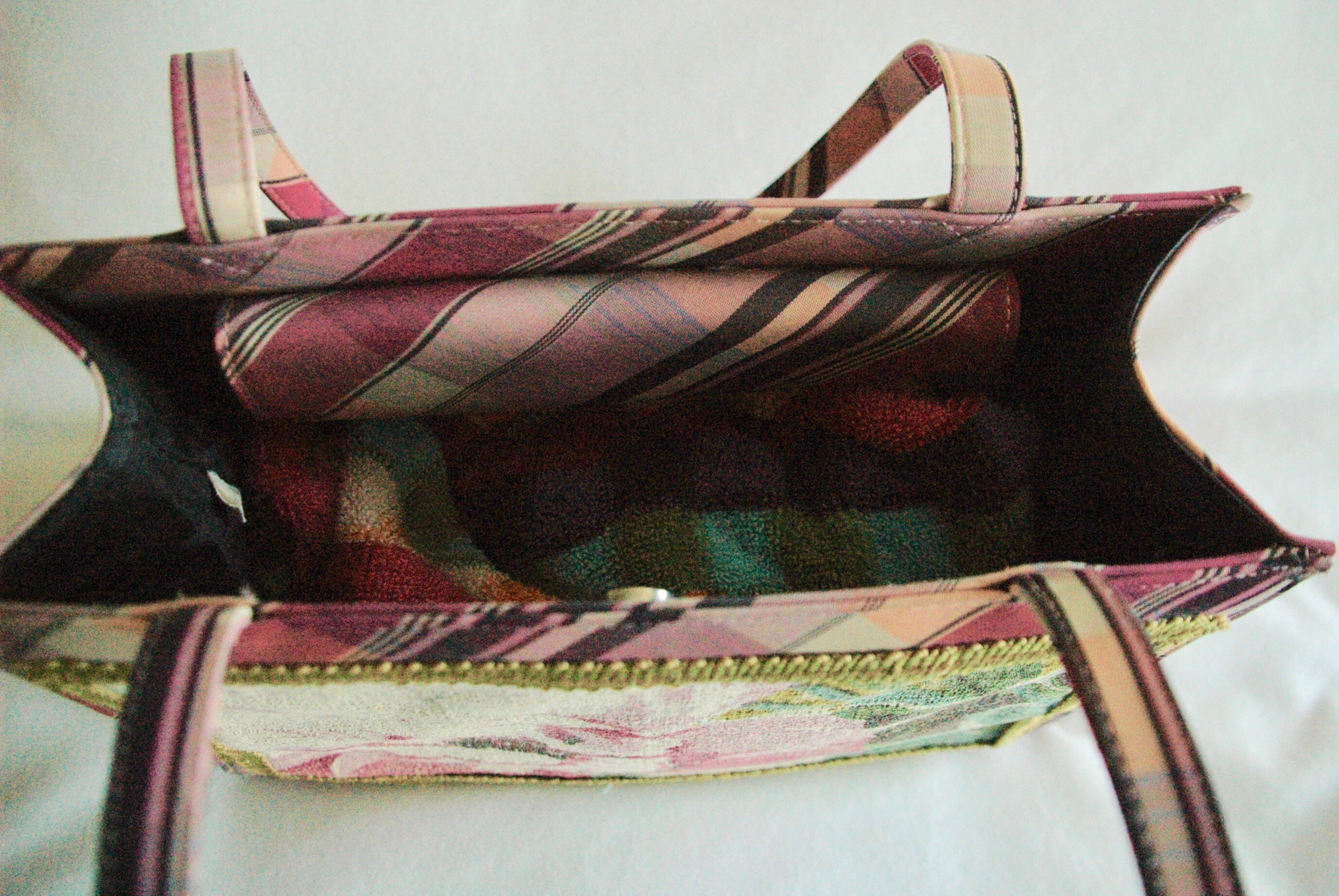 Upcycled Plaid Handbag – Vintage Barkcloth Floral Applique - Etsy