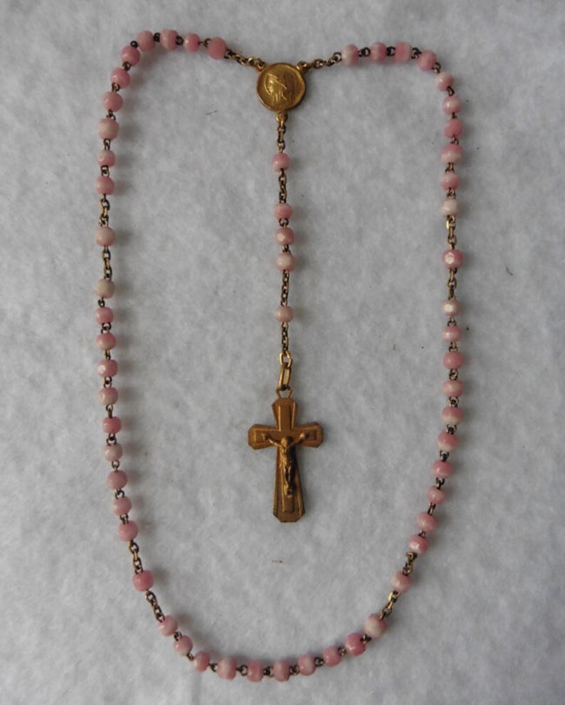 Antique French Catholic Crucifix Pink Glass Chapelet Rosary - Etsy