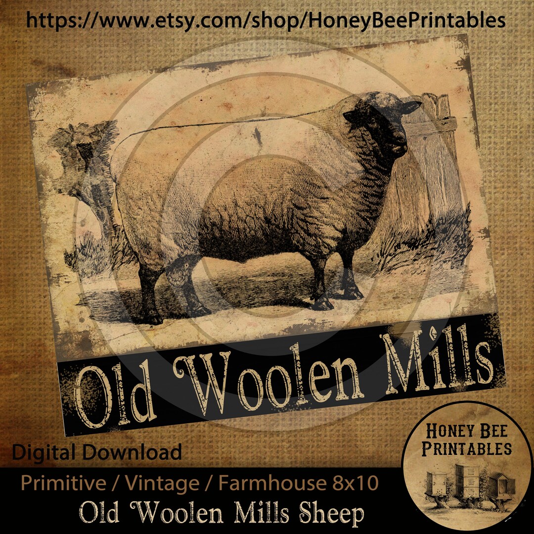 Vintage Primitive Farmhouse Old Woolen Mills Sheep Digital Instant ...