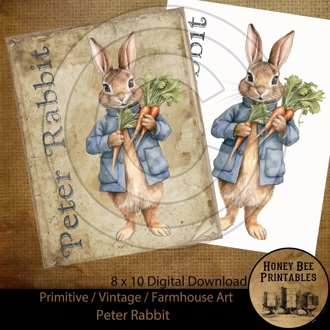 Vintage Primitive Farmhouse Peter Rabbit Spring Easter Digital Instant ...