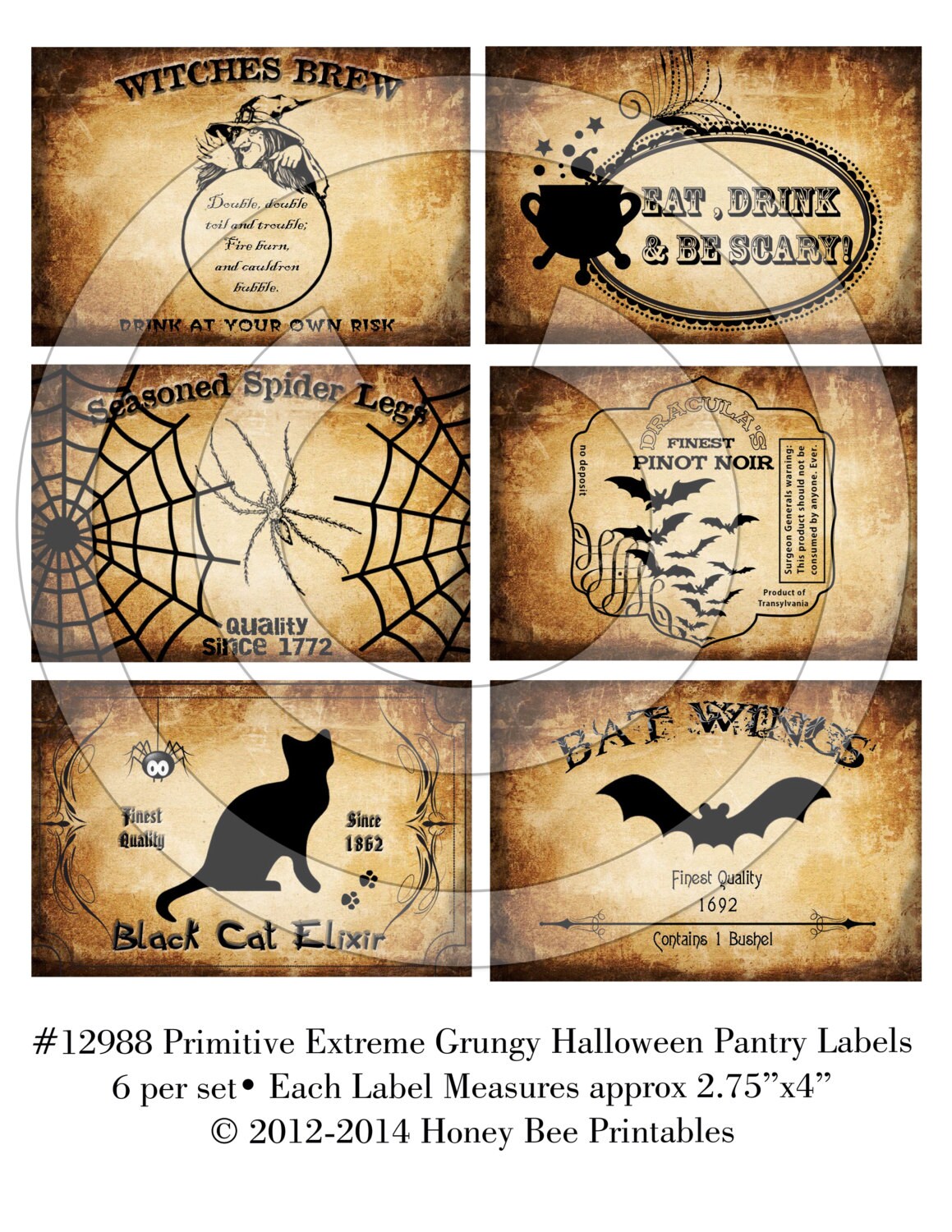 Primitive Extreme Grungy Halloween Pantry Labels 12988 Printable ...