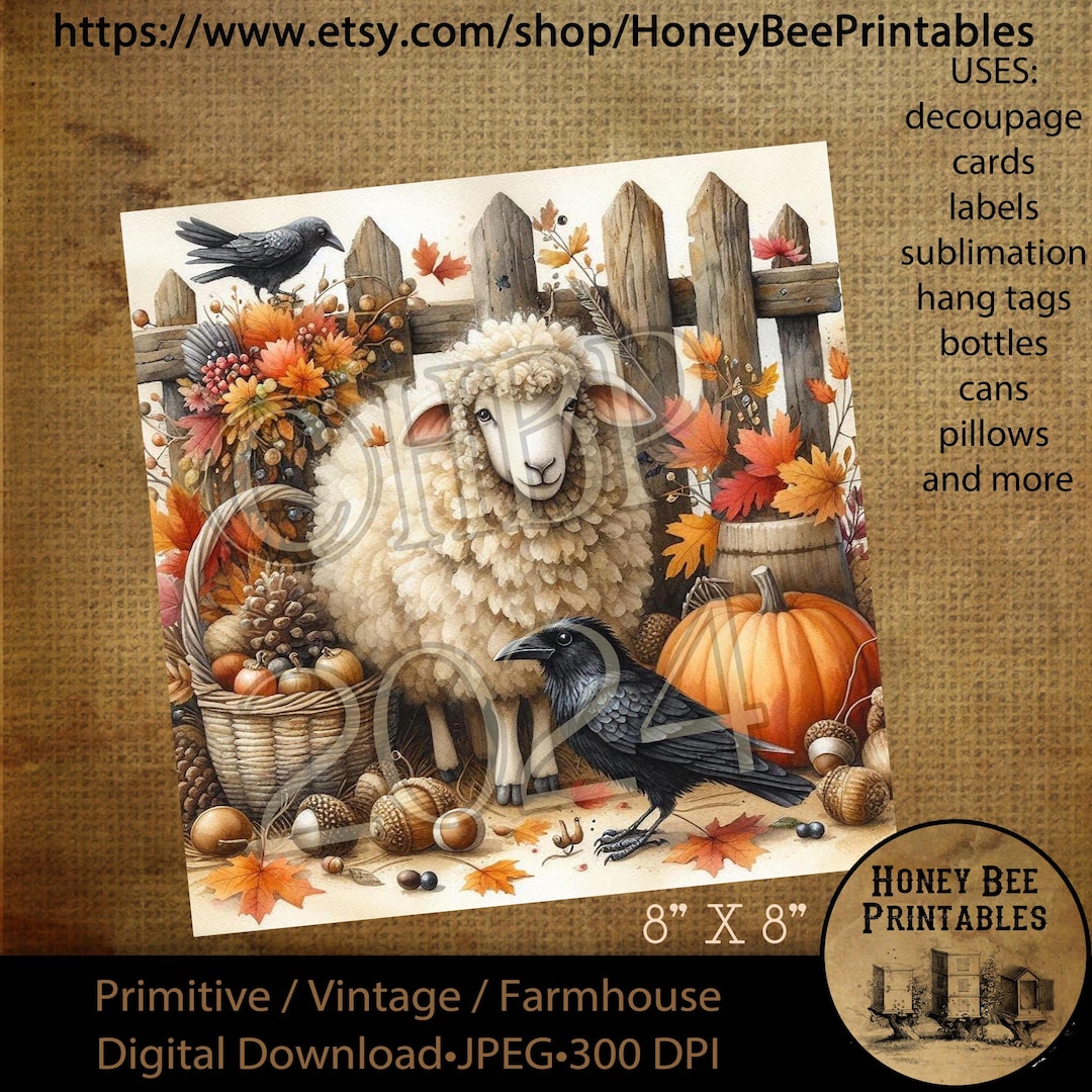 Digital Download, Printable, Decoupage, Vintage, Primitive, Sheep, Farm ...