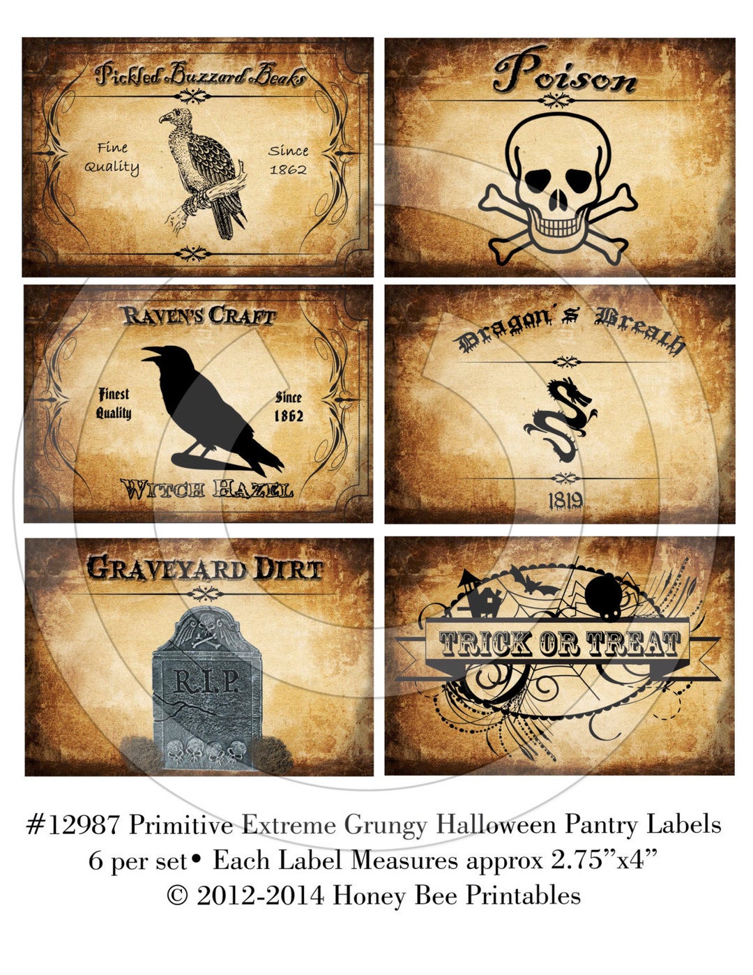 Primitive Extreme Grungy Halloween Pantry Labels 12987 Printable ...