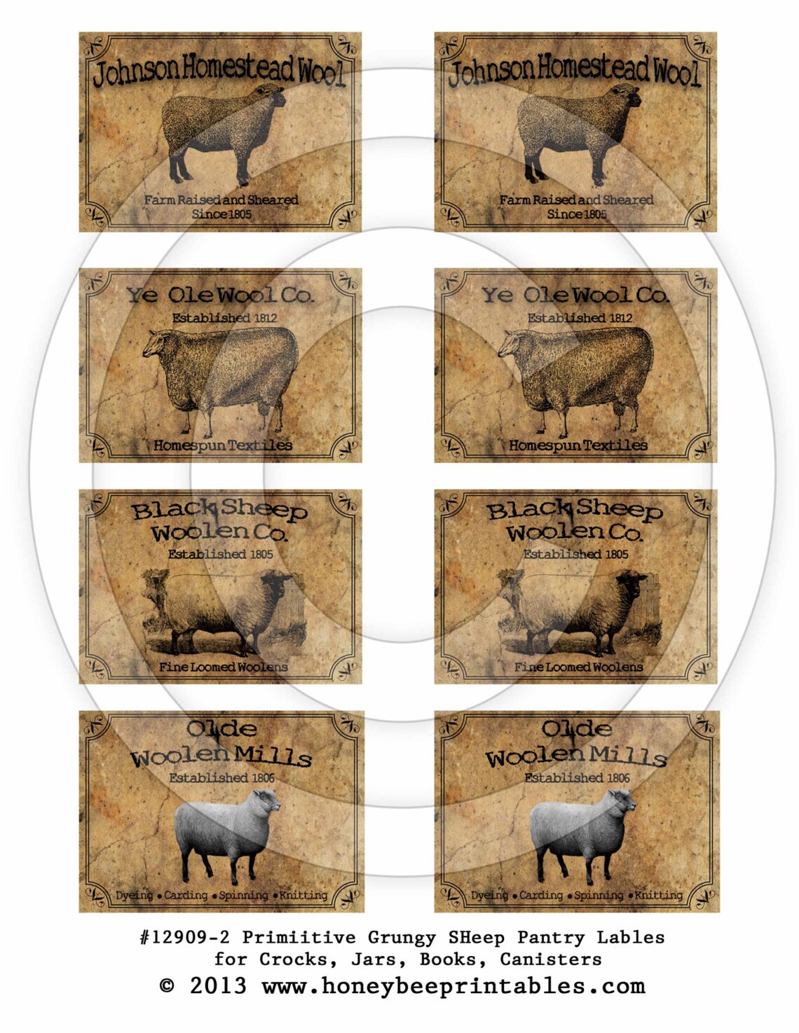 Primitive Sheep Kitchen Pantry Farmhouse Labels-printable Digital JPEG ...