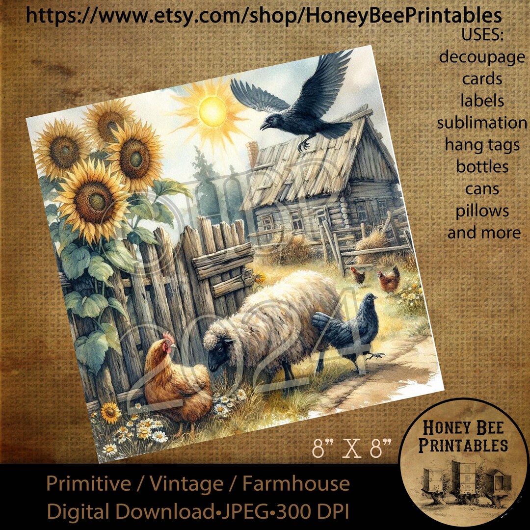 Digital Download, Printable, Decoupage, Vintage, Primitive, Sheep, Farm ...