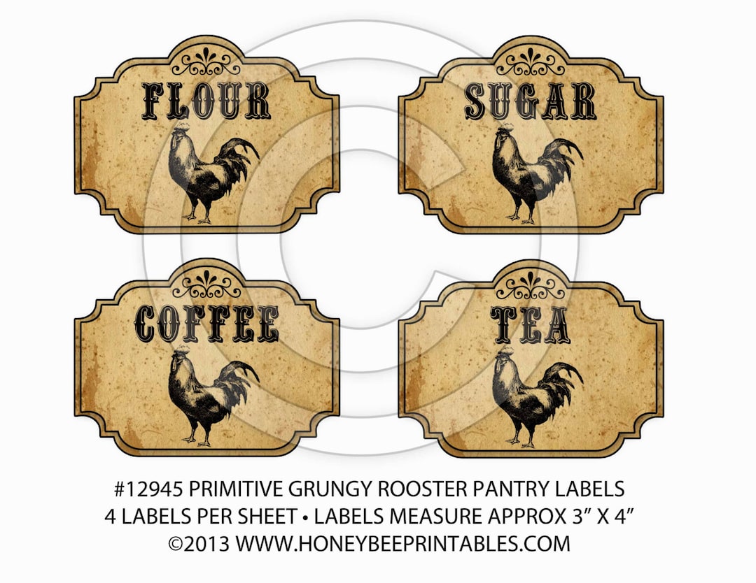 Primitive Rooster Kitchen Pantry Farmhouse Labels-printable Digital ...