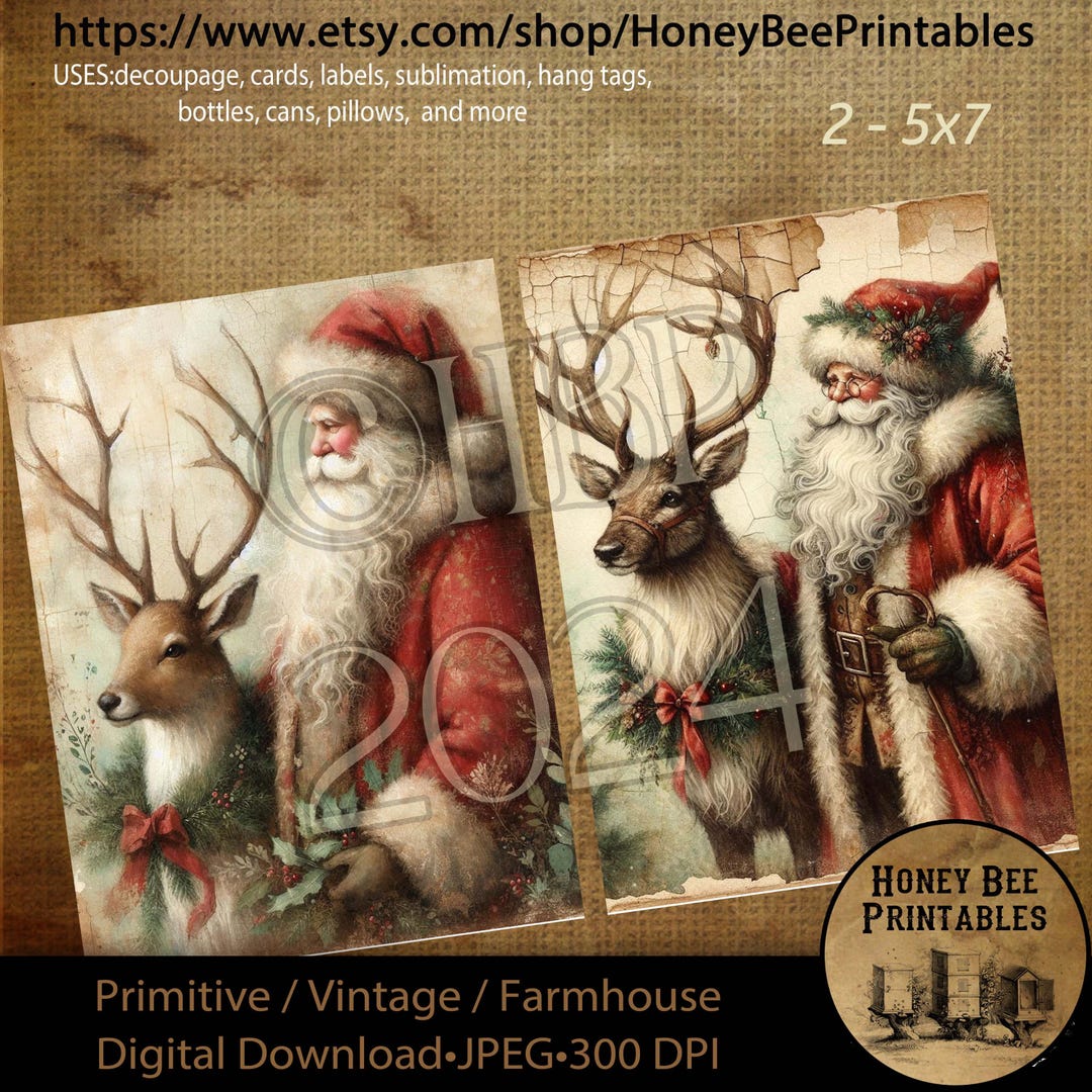 Digital Download, Printable, Decoupage, Vintage, Primitive, Set of 2 ...