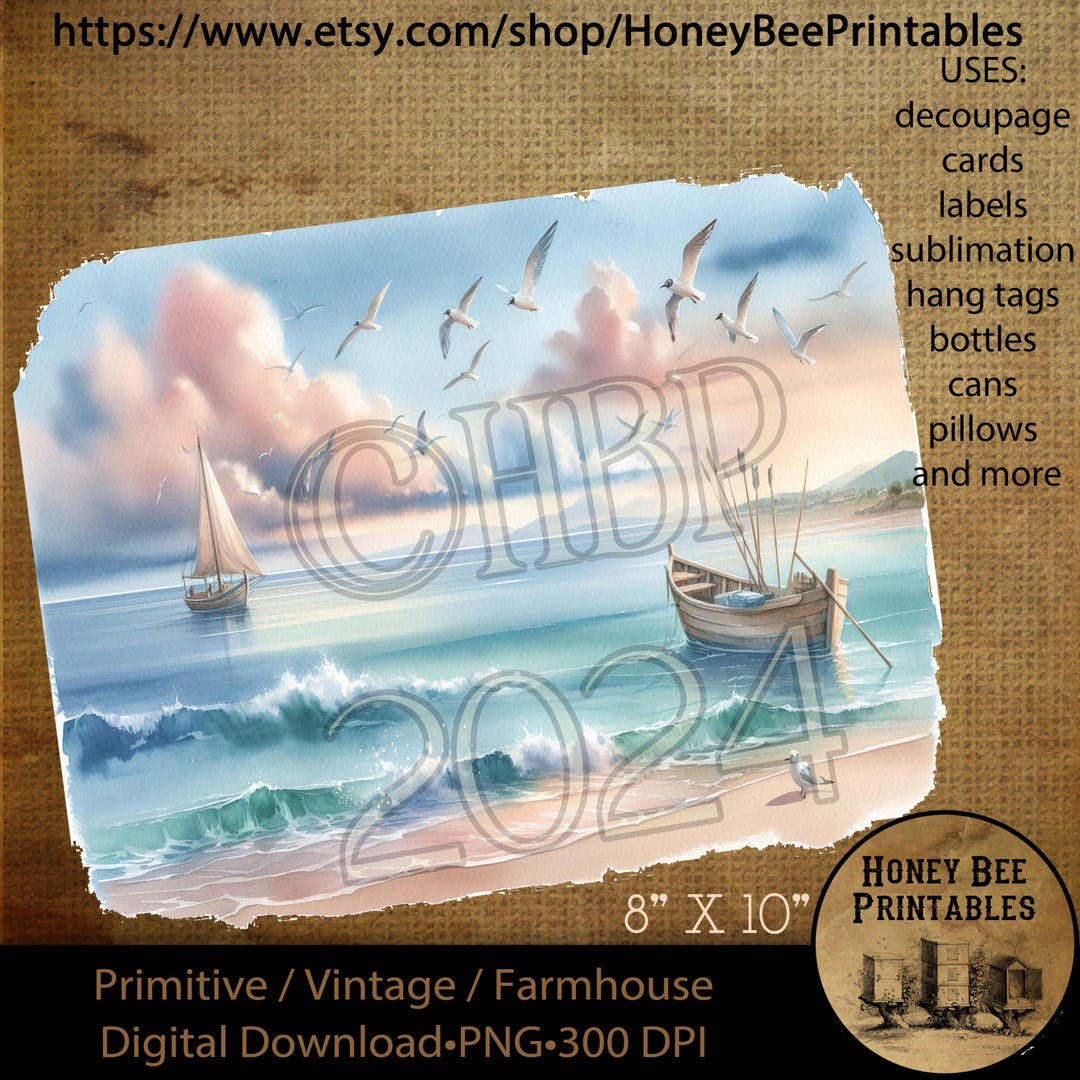 Vintage Digital Download Printable Decoupage, Coastal, Beach, Sail ...