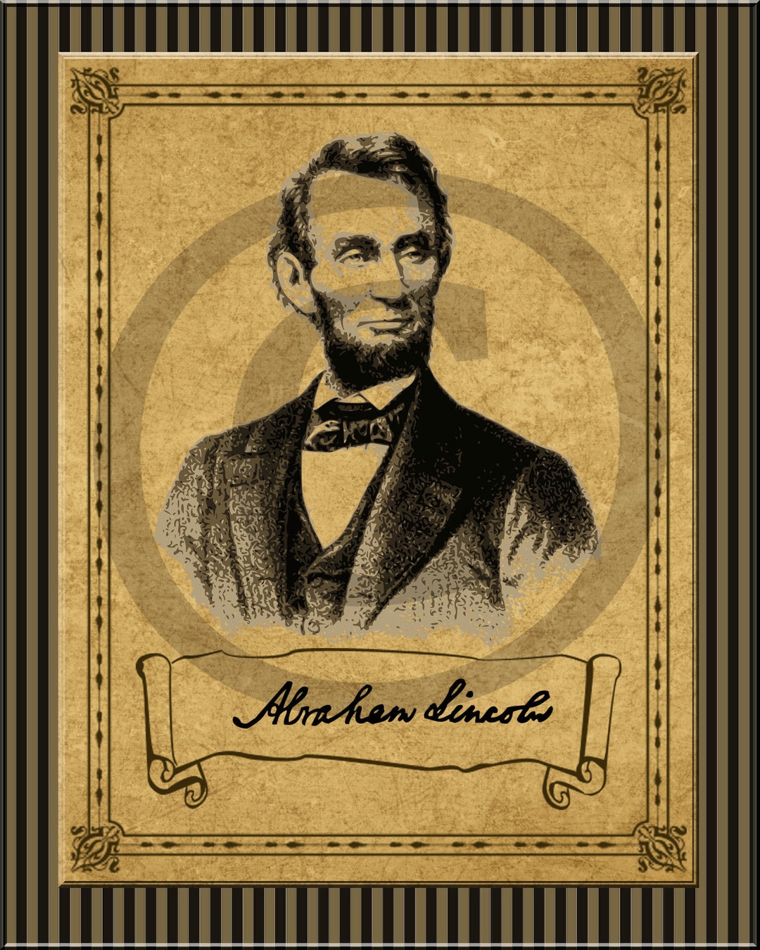 Primitive Vintage Colonial President Abraham Abe Lincoln Art Print 8 X ...