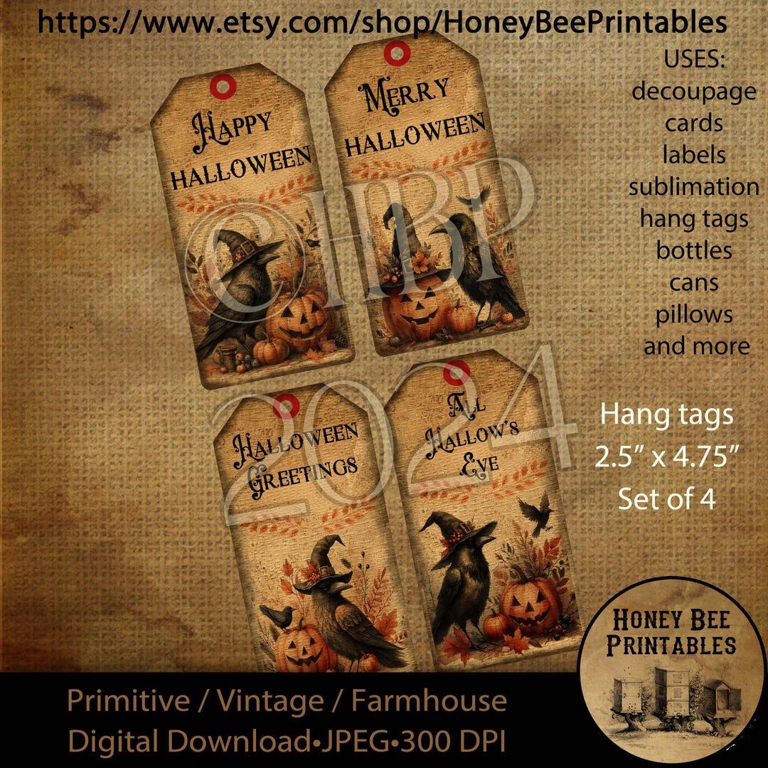 Digital Download, Printable, Decoupage, Primitive, Halloween, Witch Hat ...