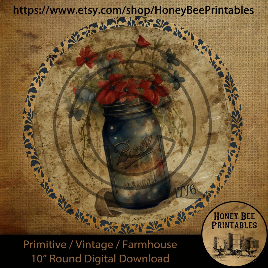 Vintage Primitive Farmhouse Digital Download Printable 10 Inch Round ...