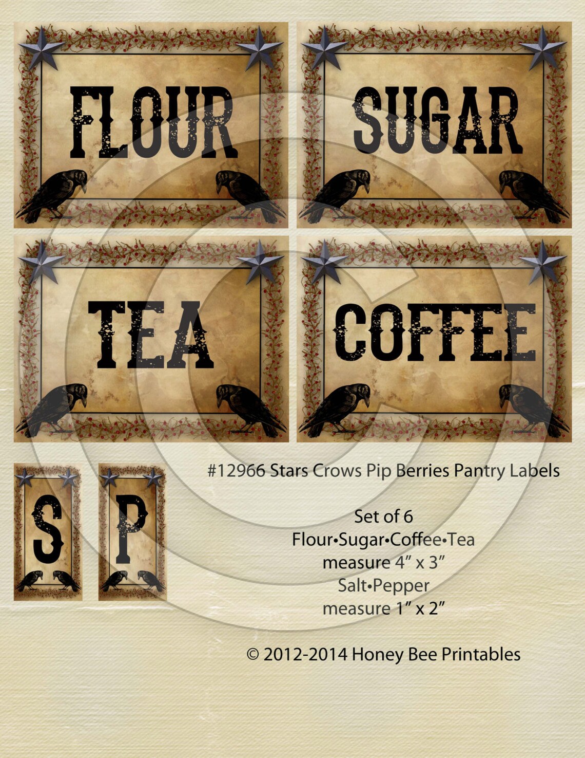 Primitive Crow Star Pip Kitchen Pantry Farmhouse Labels Logo Printable ...