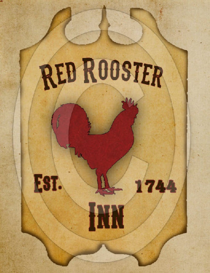 Primitive Red Rooster Inn Tavern Pub Sign Feedsack Feed Sack Logo ...