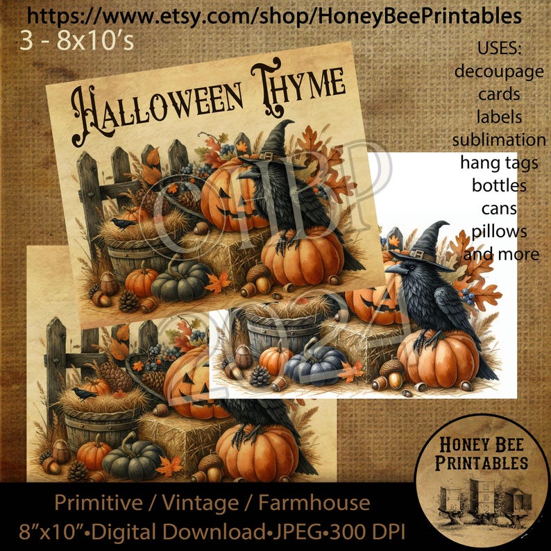 Vintage Digital Download Printable Decoupage Primitive, Fall, Autumn ...