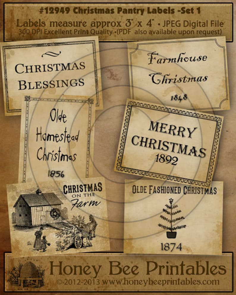 Prim Christmas Pantry Farmhouse Labels Set 1-printable Digital JPEG ...