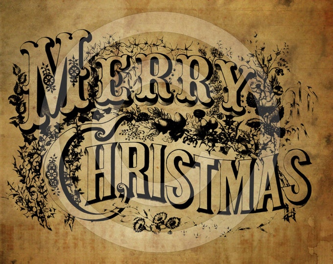 Primitive Merry Christmas Printable Digital Feedsack Logo - Etsy