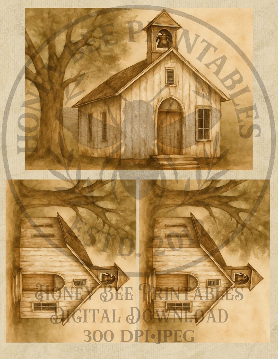 Digital Download, Rustic Chapel, Church, Oak Tree, Religious ...