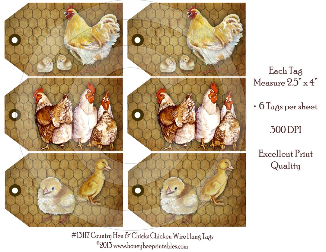 Country Hen & Chicks Chicken Wire Hang Tags 13117 -printable Digital ...