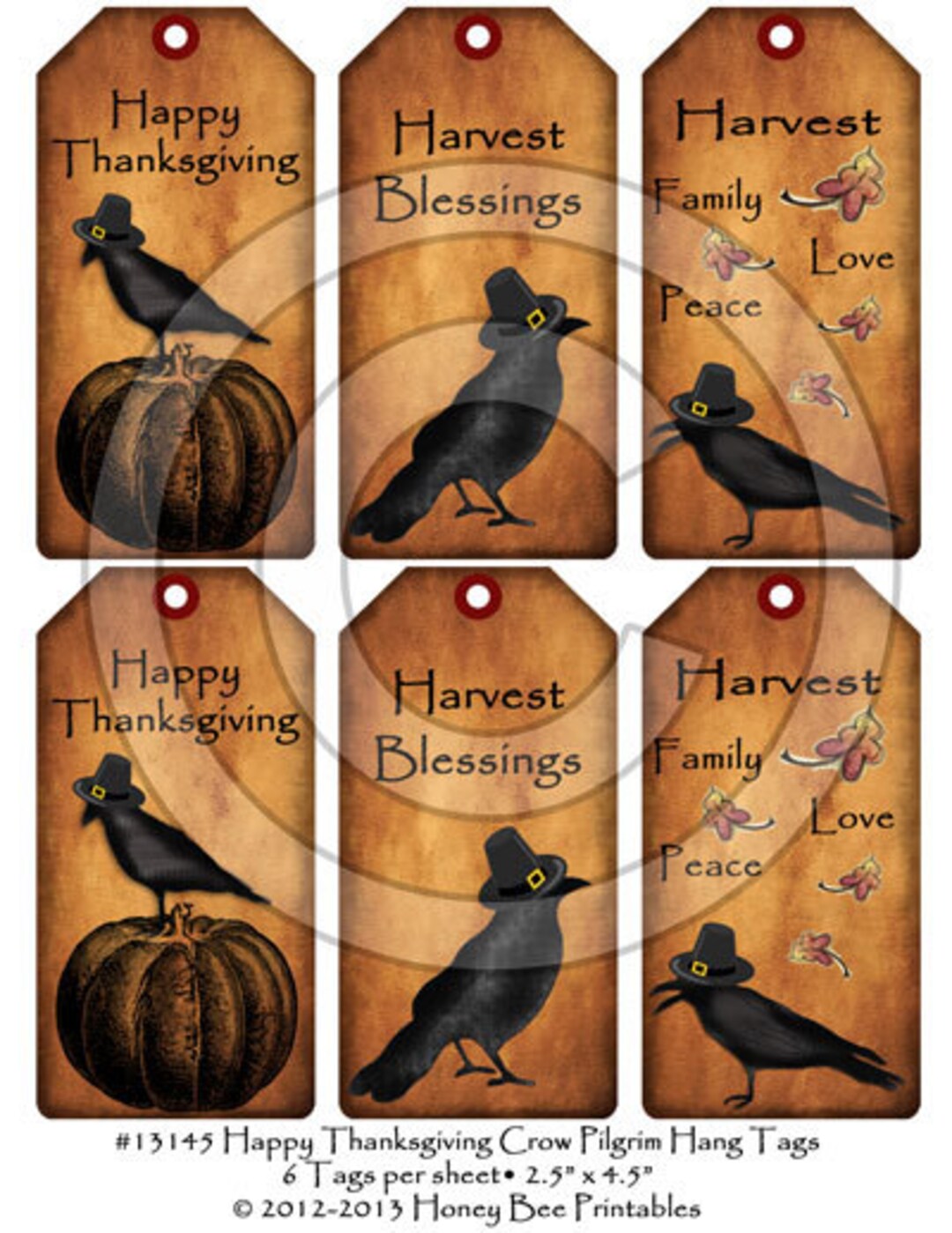 Primitive Happy Thanksgiving Crow Pilgrim Hang Tags 13145 Printable ...