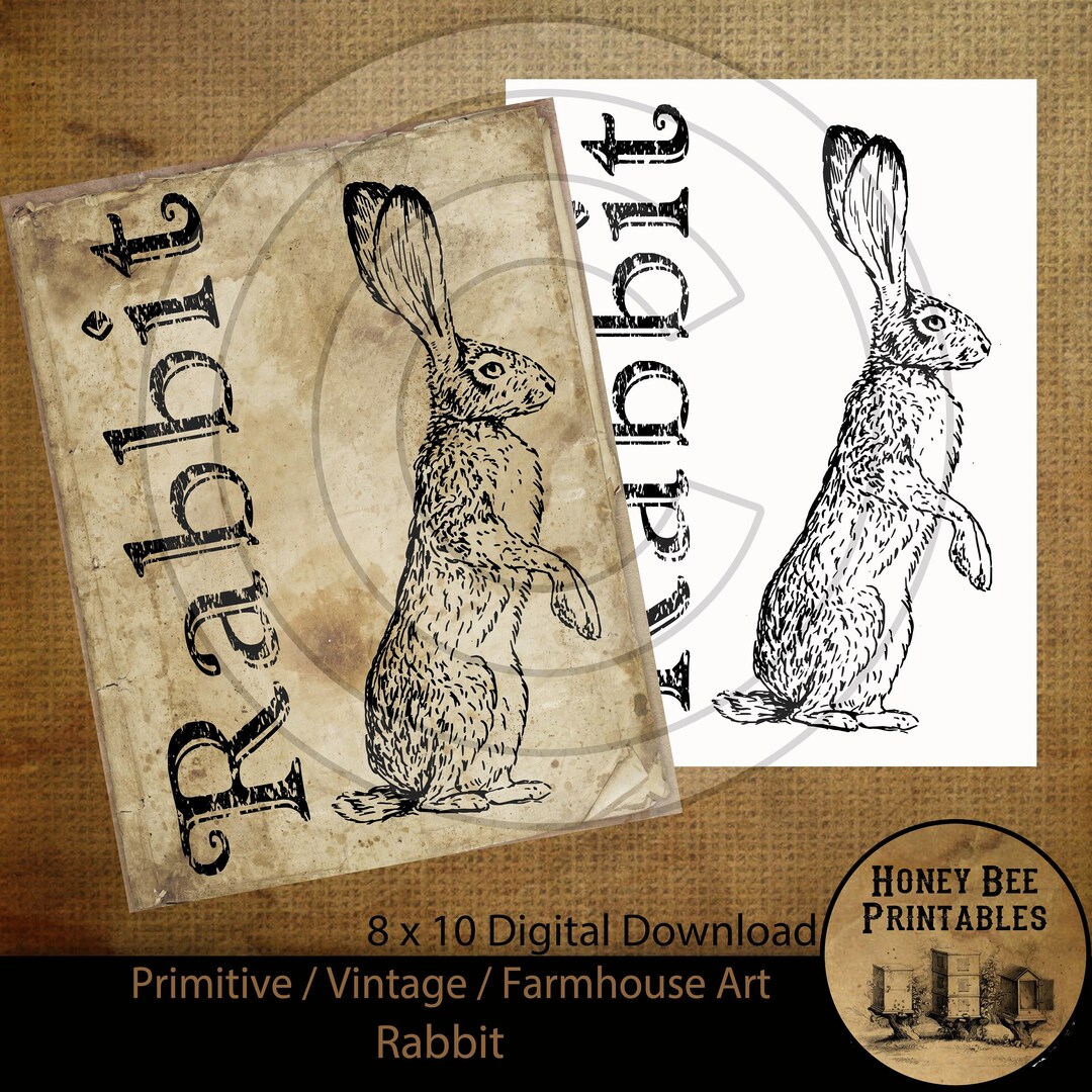 Vintage Primitive Farmhouse Rabbit Word Spring Easter Digital Instant ...