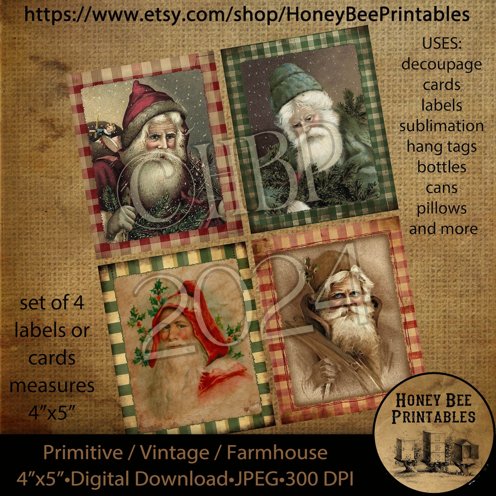 Vintage Primitive Instant Download Printable Decoupage, Christmas, Old ...