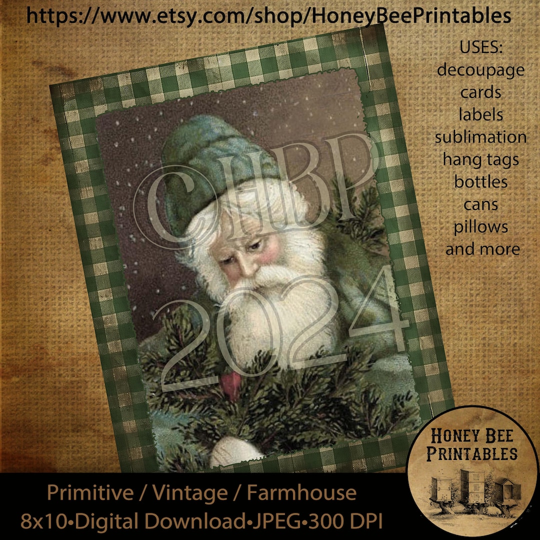 Vintage Primitive Instant Download Printable Decoupage, Old World Santa ...