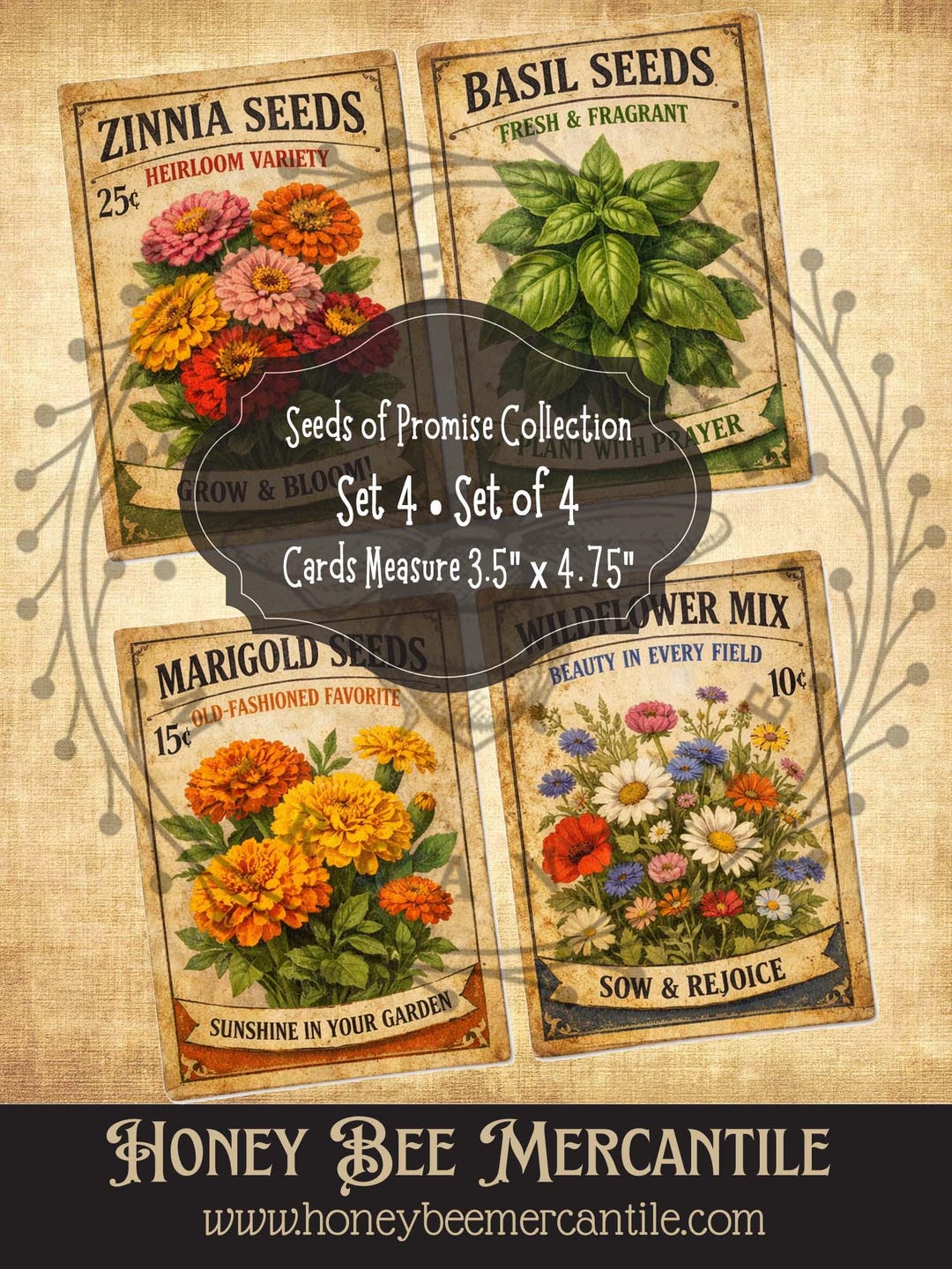 Vintage Spring Seeds of Promise Collection - 4 Prints - 3.5x4.75 in ...
