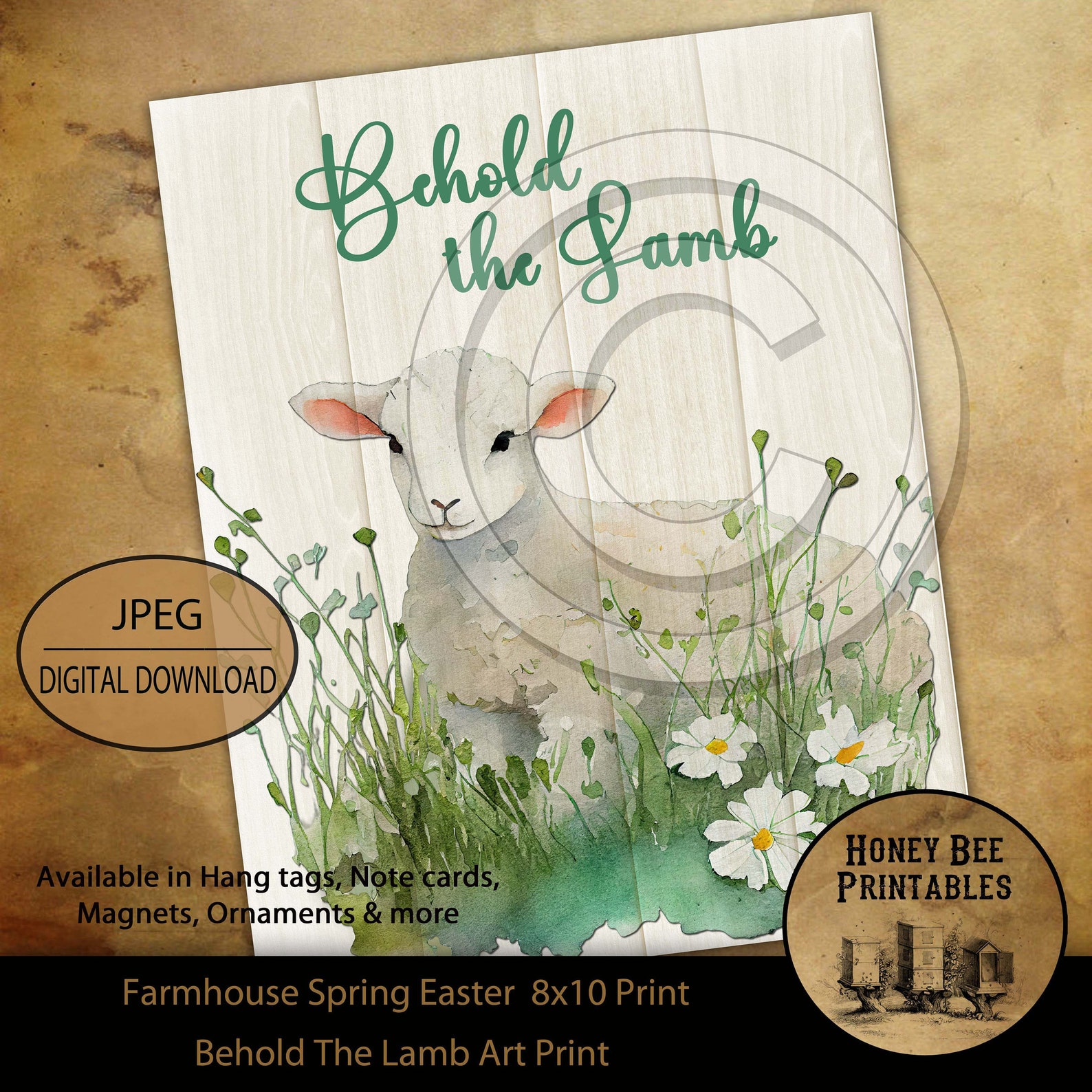 Farmhouse Spring Easter Behold the Lamb Sheep Shiplap Print Digital ...