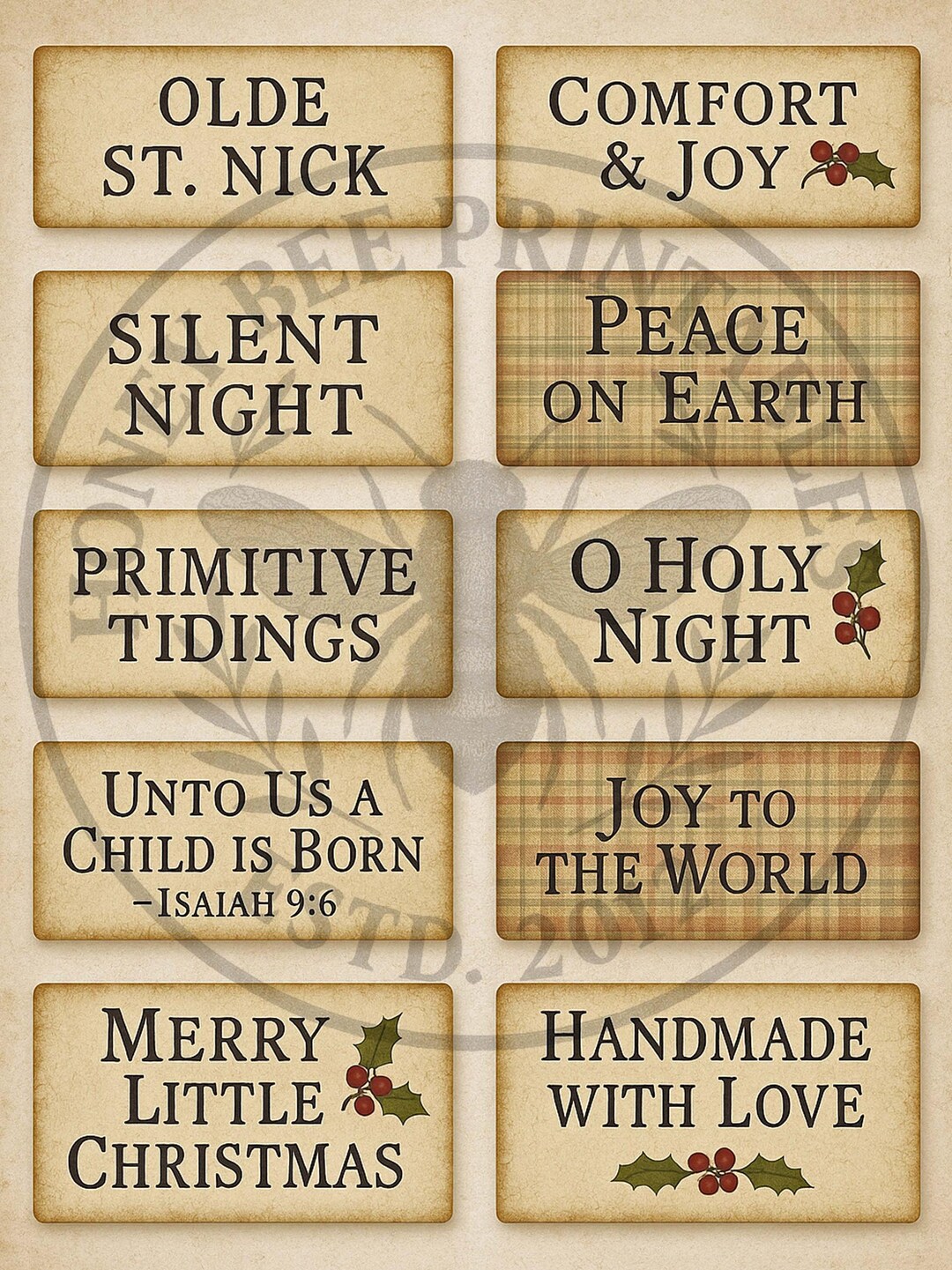 Digital Download, Printable, Decoupage, Primitive, Christmas Labels ...