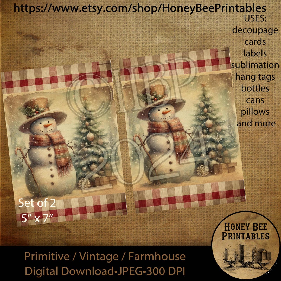 Digital Download, Printable, Decoupage, Vintage, Primitive, Set of 2 ...