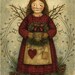 Primitive Christmas Angel Folk Art Print: Red Heart Wreath (digital ...