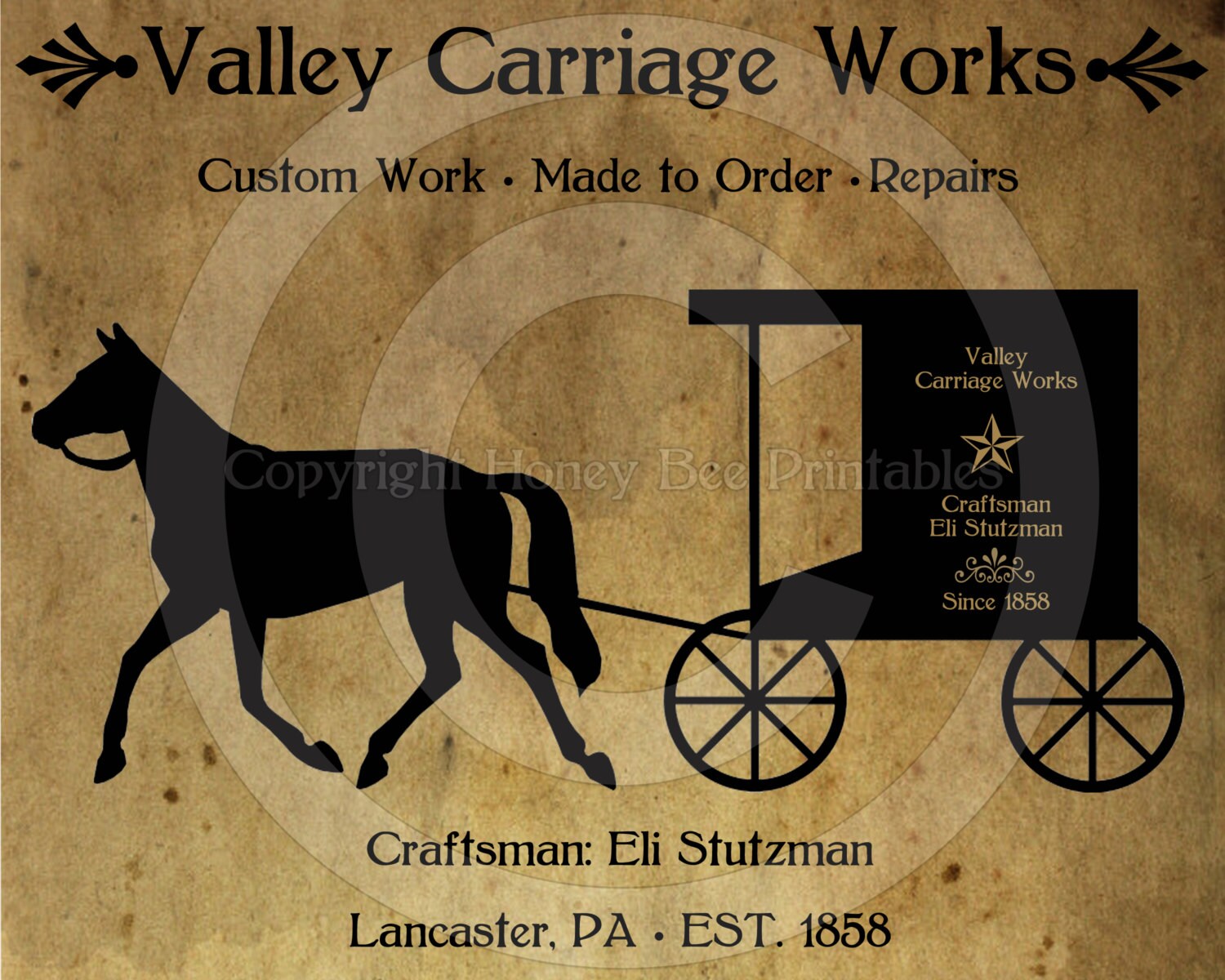 Primitive Grungy Amish Buggy Carriage Works Feedsack Feed Sack Logo ...