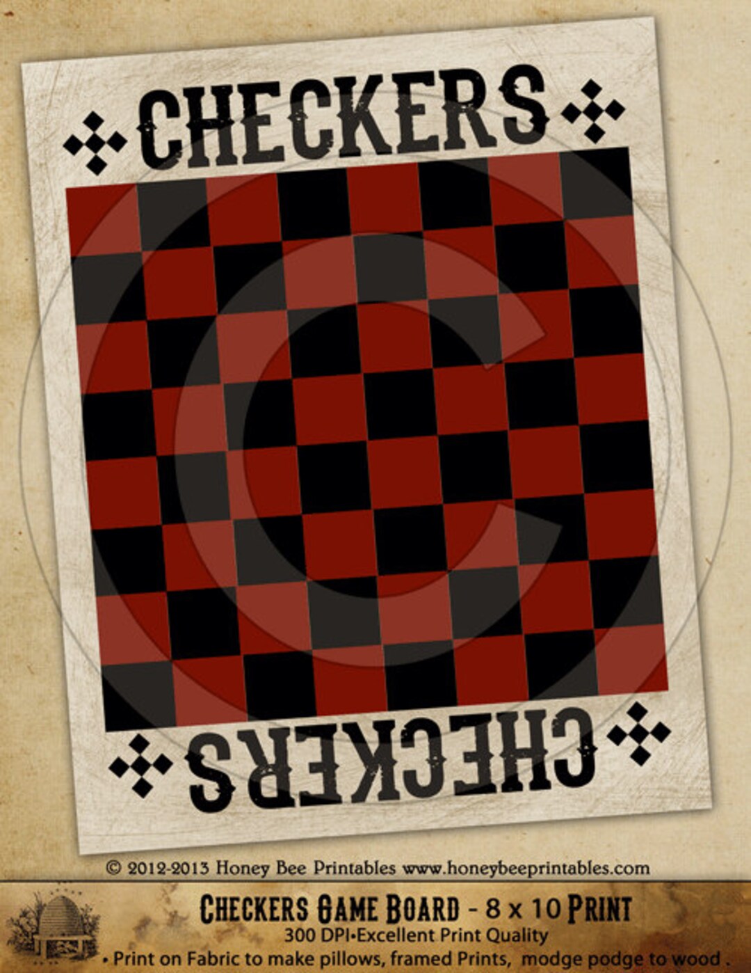Game Board Primitive Checkers-printable Digital Feedsack Logo JPEG File ...