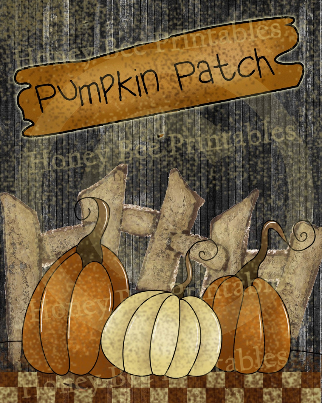 Primitive Autumn Fall Pumpkin Patch - 8x10 Instant Folk Art - Card ...