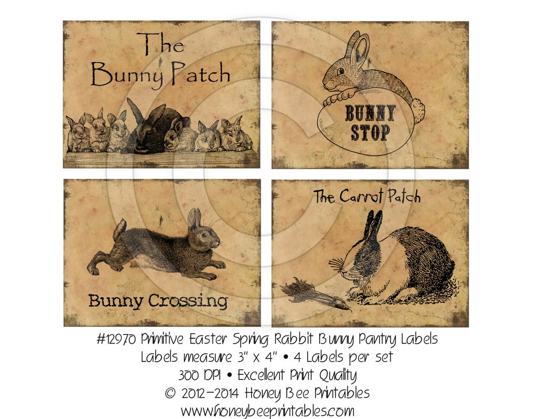 Primitive Easter Rabbit Kitchen Pantry Farmhouse Labels Logo 12970 ...