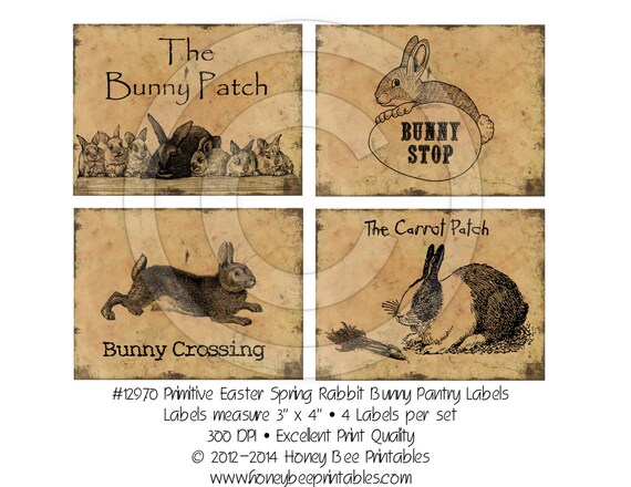 Primitive Easter Rabbit Kitchen Pantry Farmhouse Labels Logo | Etsy