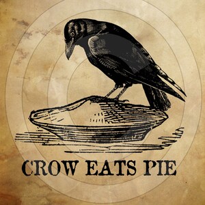 Primitive Crow Eats Pie Black Bird Raven Feedsack Feed Sack Logo ...