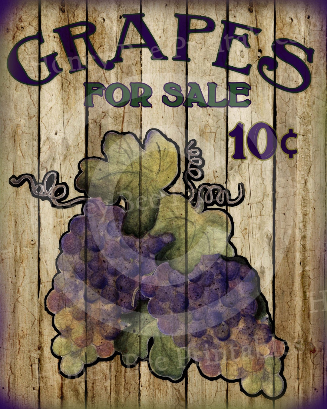 Primitive Autumn Fall Grapes for Sale - 8x10 Instant Folk Art - Card ...