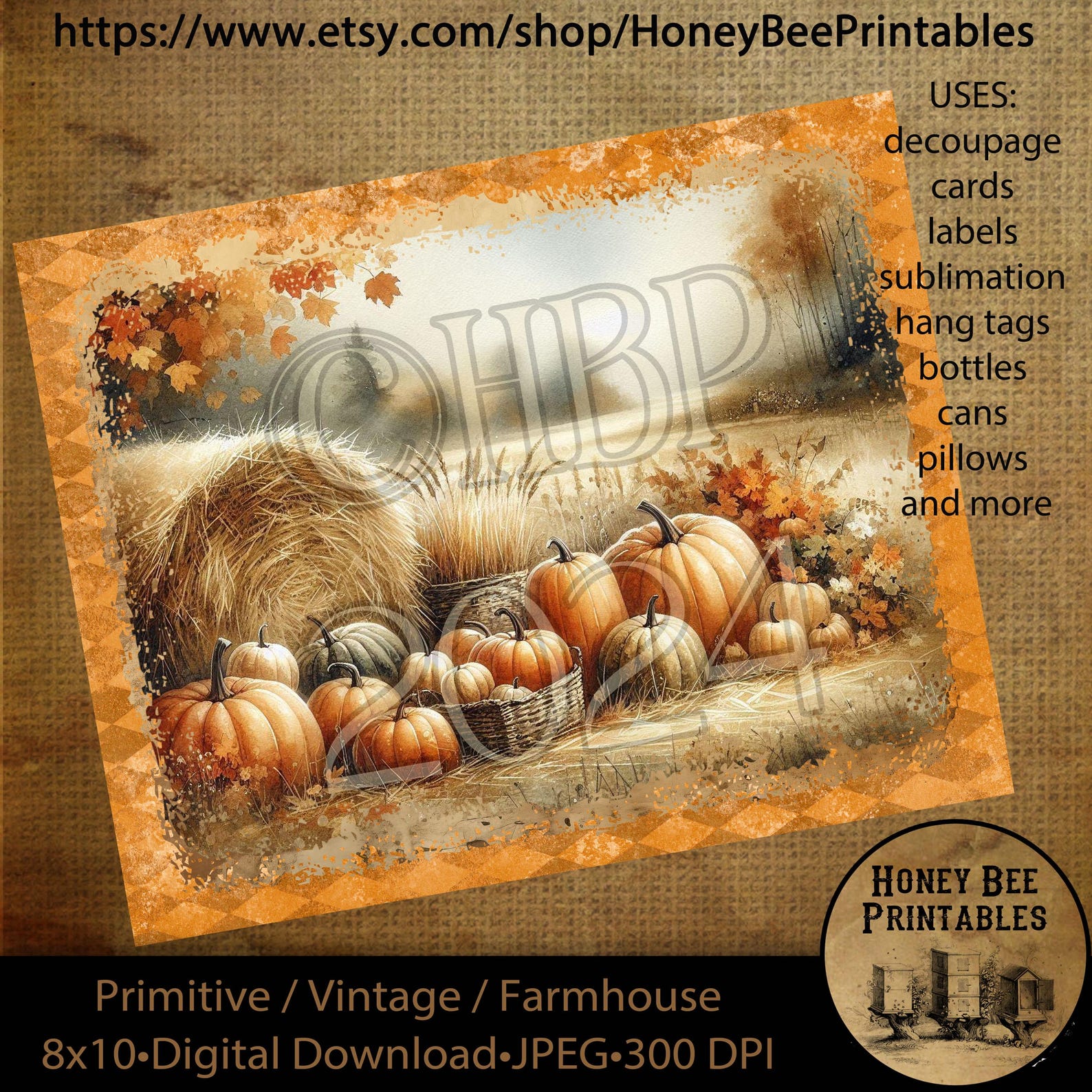 Vintage Digital Download Printable Decoupage Primitive, Fall, Harvest ...