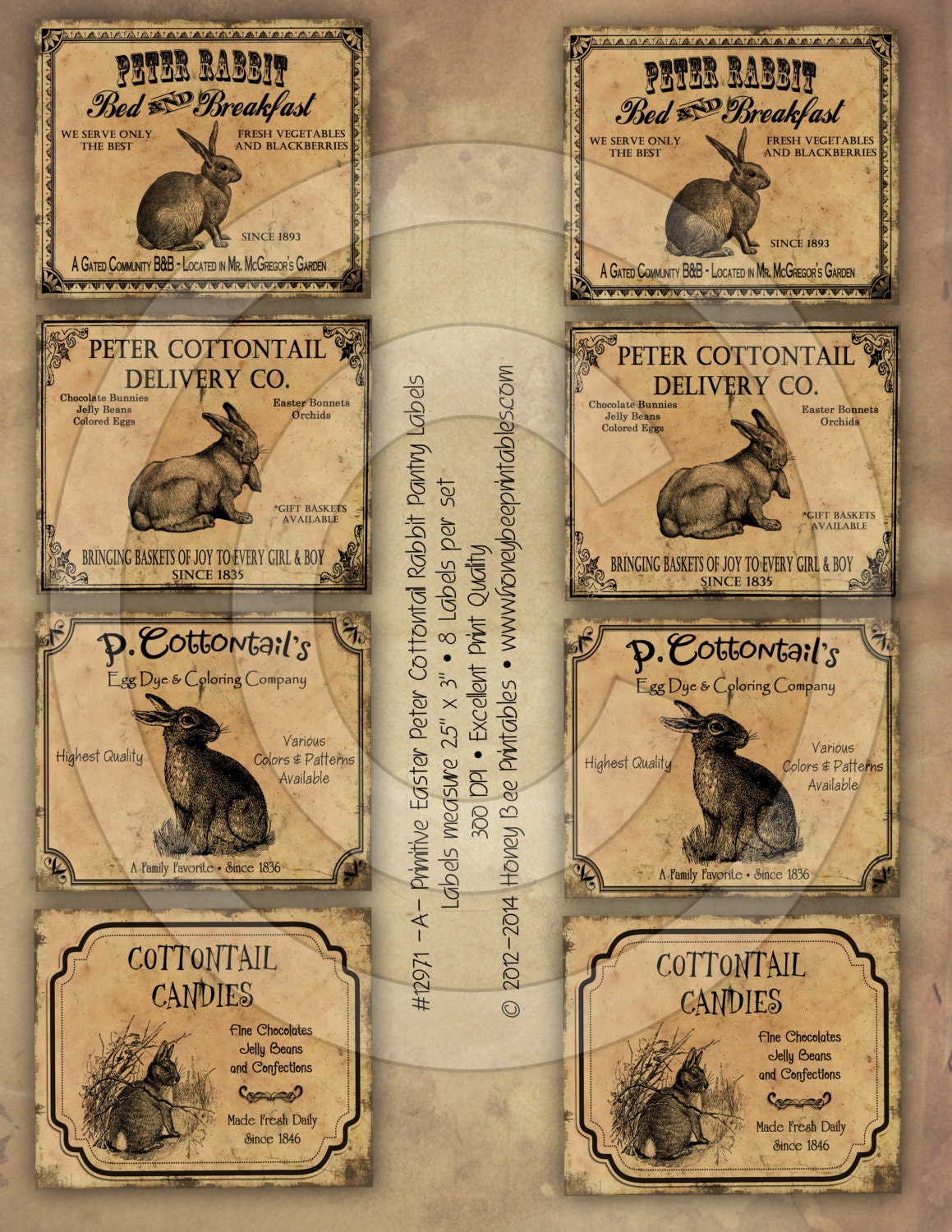 Prim Easter Peter Rabbit Cottontail Pantry Farmhouse Labels Logo 12971A ...