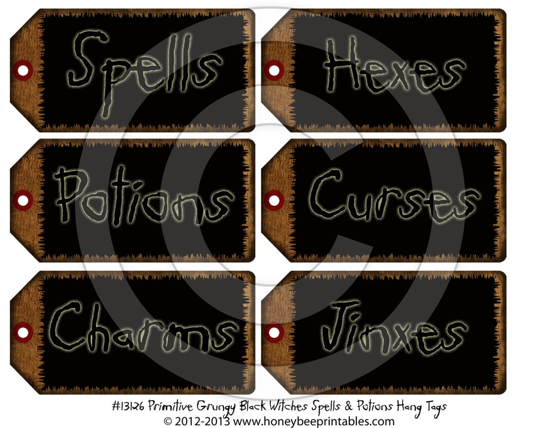 Prim Halloween Grungy Black Witch Spells Potions Hang Tags 13126 ...